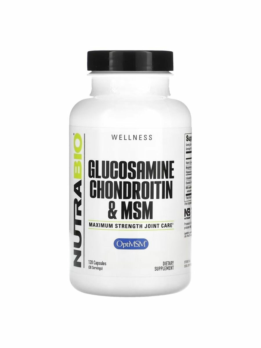 NutraBio Глюкозамин и Хондроитин 120 капсул для суставов и связок