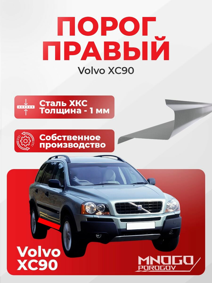 Правый порог на Volvo XC90 внедорожник 5 дверей 2002-2014 холоднокатаная сталь, толщина 1 мм (Вольво ХС90 ), правая сторона, кузовной ремонт.