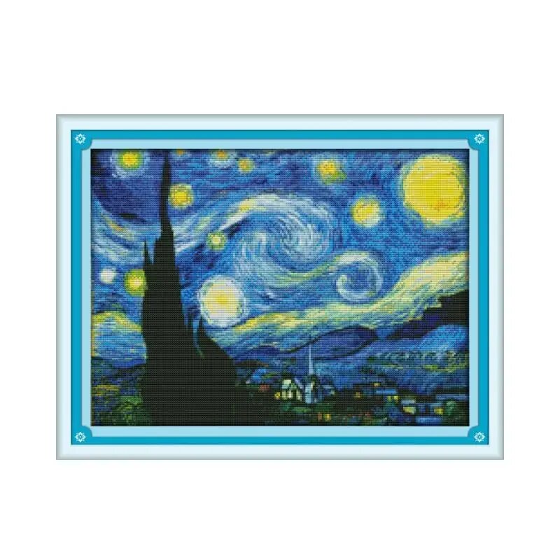 Набор для вышивки крестиком Joy Sunday Звездная ночь Ван Гога 11CT Printed Cloth