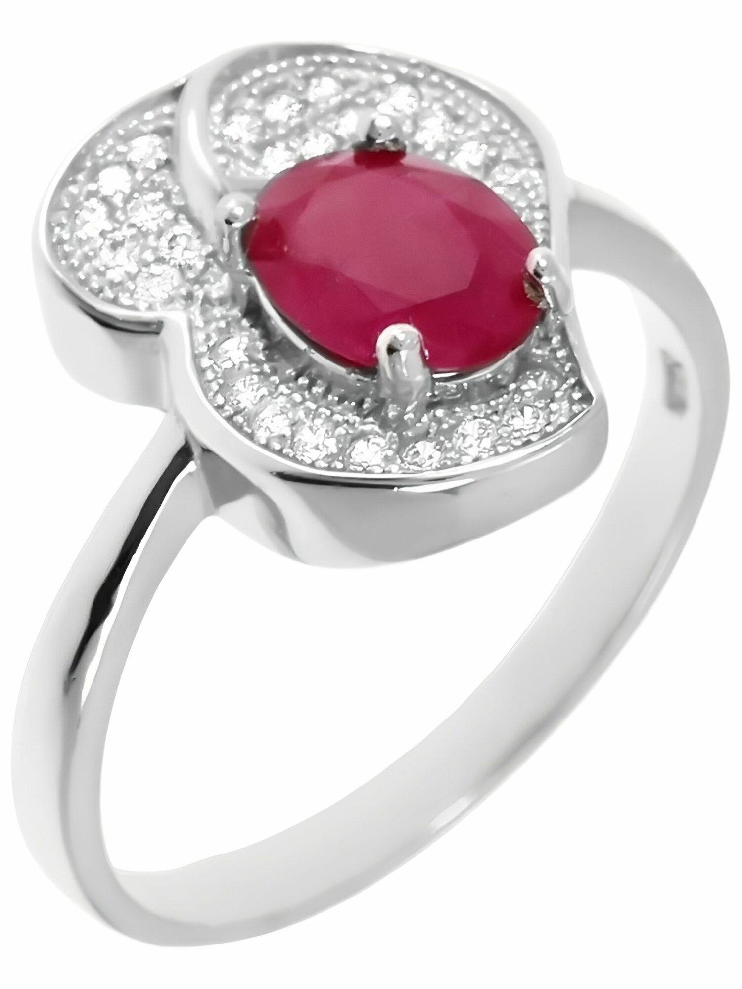 Кольцо тонкое, серебро, 925 проба, родирование, фианит, рубин