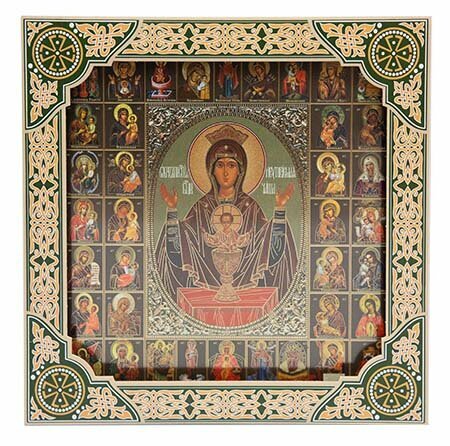 Икона Божией Матери Неупиваемая Чаша и Собор Богородицы в рамке под стеклом