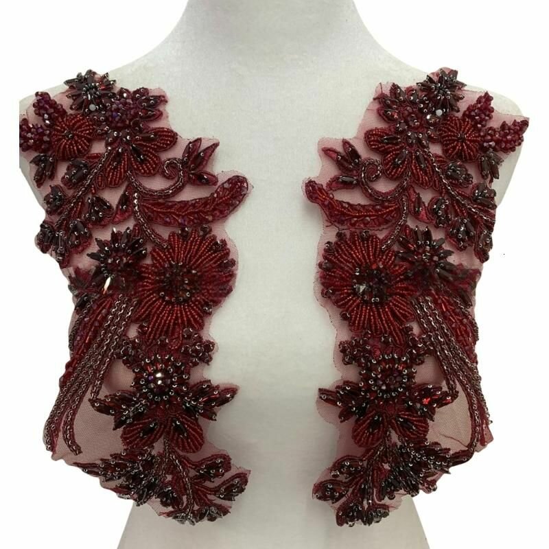 Вышитые аппликации с цветами из бисера, Кларет