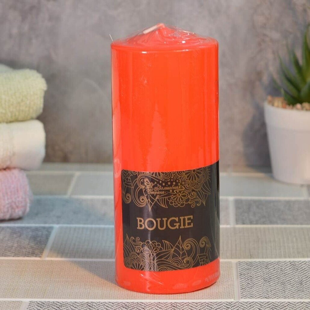 Свеча цилиндрическая декоративная "BOUGIE" 63x150мм, красная, парафин, стильный акцент для интерьера