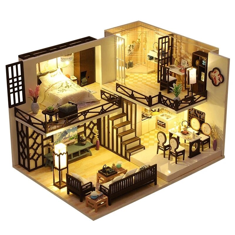 Деревянный кукольный домик 1:24, C only dollhouse