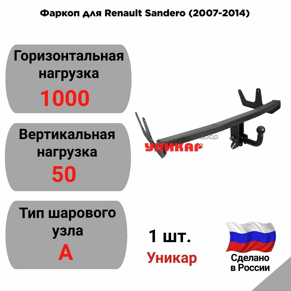 Фаркоп для Renault Sandero (2007-2014) "Уникар" 18086A