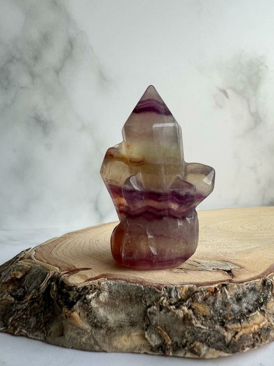 Фигурка Кристалл, натуральный камень флюорит желто-фиолетовый, 55х35 мм.