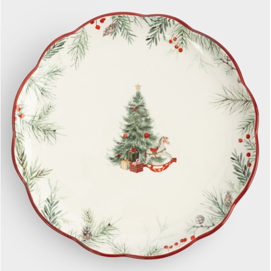 Тарелка обеденная Anna Lafarg Festival Лошадка у елки 24 см, керамика, красный (ANLAF-FDH-0303-2)
