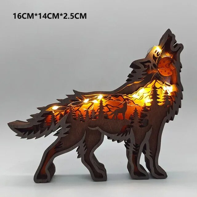 Деревянная фигурка волка с подсветкой 16x14x2.5 см, Wolf