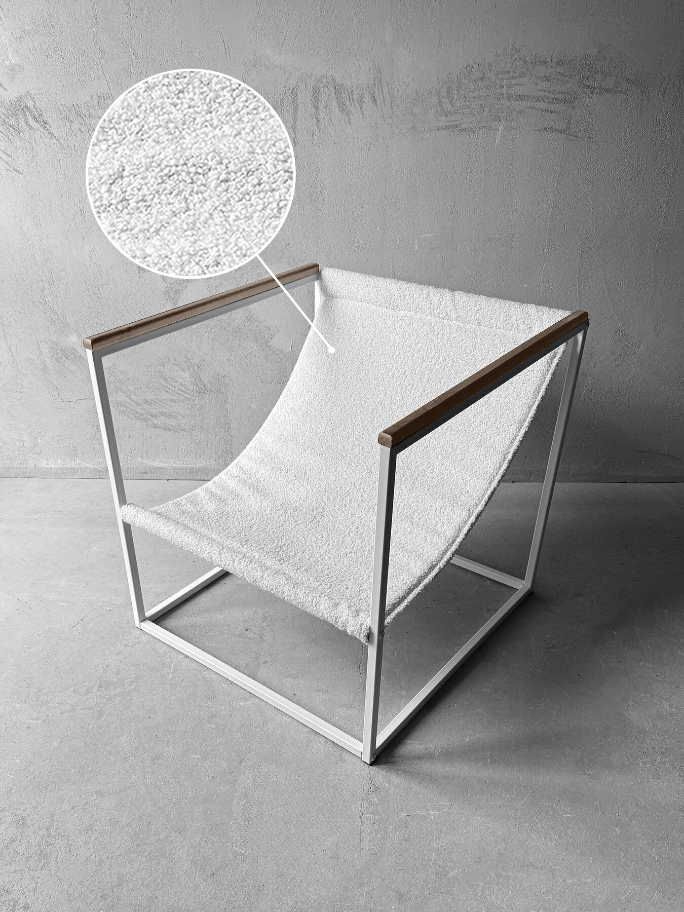 Кресло мягкое удобное для отдыха, уличное, на балкон, веранду, в стиле лофт, минимализм, Лофтовик белый плюш, 70*70 см