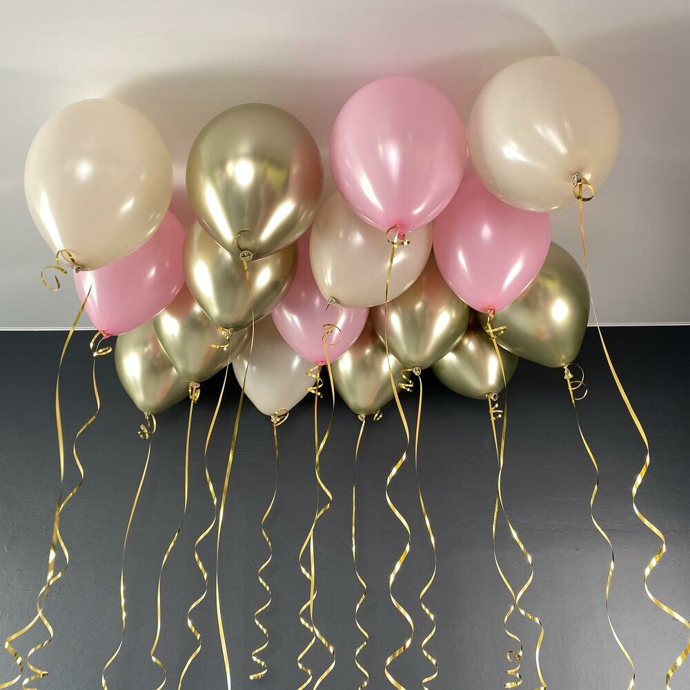 Набор шаров с гелием Золото с бежевым и розовым, шары с гелием, шары на праздник