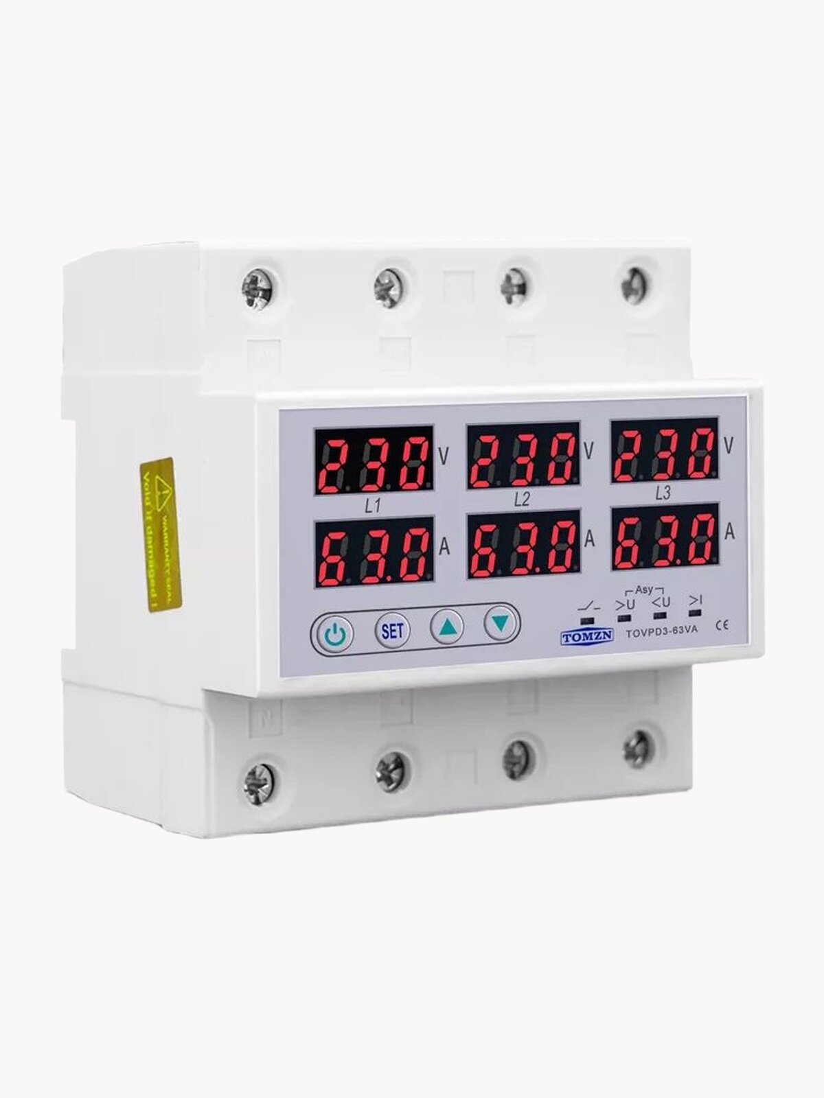 Реле напряжения TOMZN TOVPD3-63 VAS, защита от перенапряжения/просадок, 3-фазное, 63A