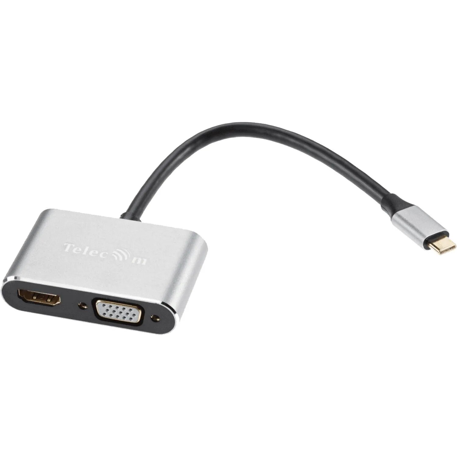 Кабель USB3.1 TypeCm - HDMI+USB3.0+PD+VGA Alum Grey 4K, Telecom 