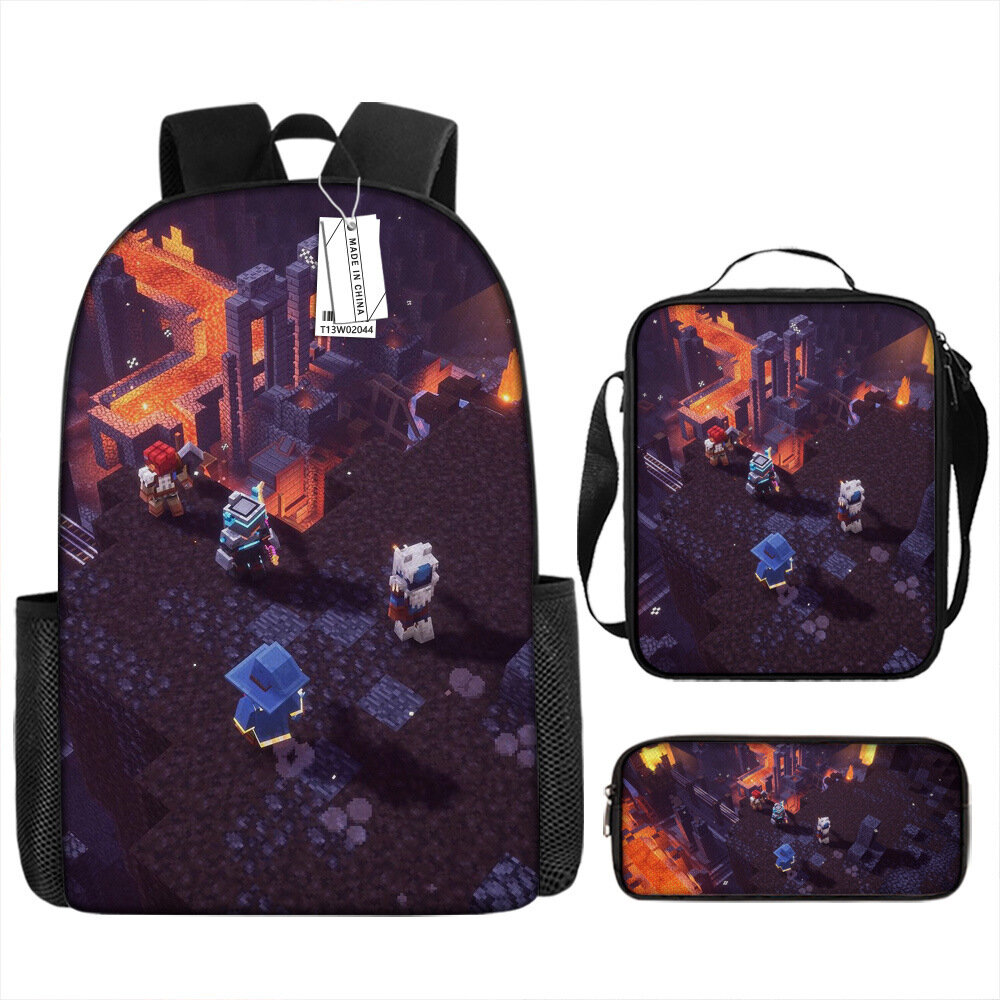 Minecraft Школьная сумка для начальной и средней школы Minecraft, игровой периферийный рюкзак, сумка через плечо с героями мультфильмов, чехол для ручек, набор из трех предметов