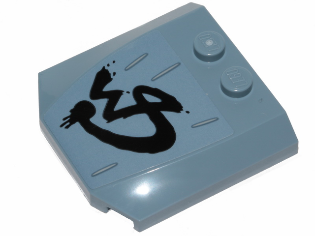 Wedge 4 x 4 x 2/3 Triple Curved with Black Crudely Painted 'WS' Graffiti Pattern (Sticker) - Set 70829, 45677pb114 Sand Blue U