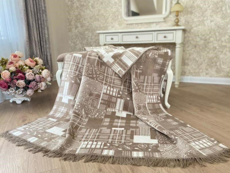 Плед cotton Rajtex. "Латте", с бахромой , плотность 450 гр/м 150х200