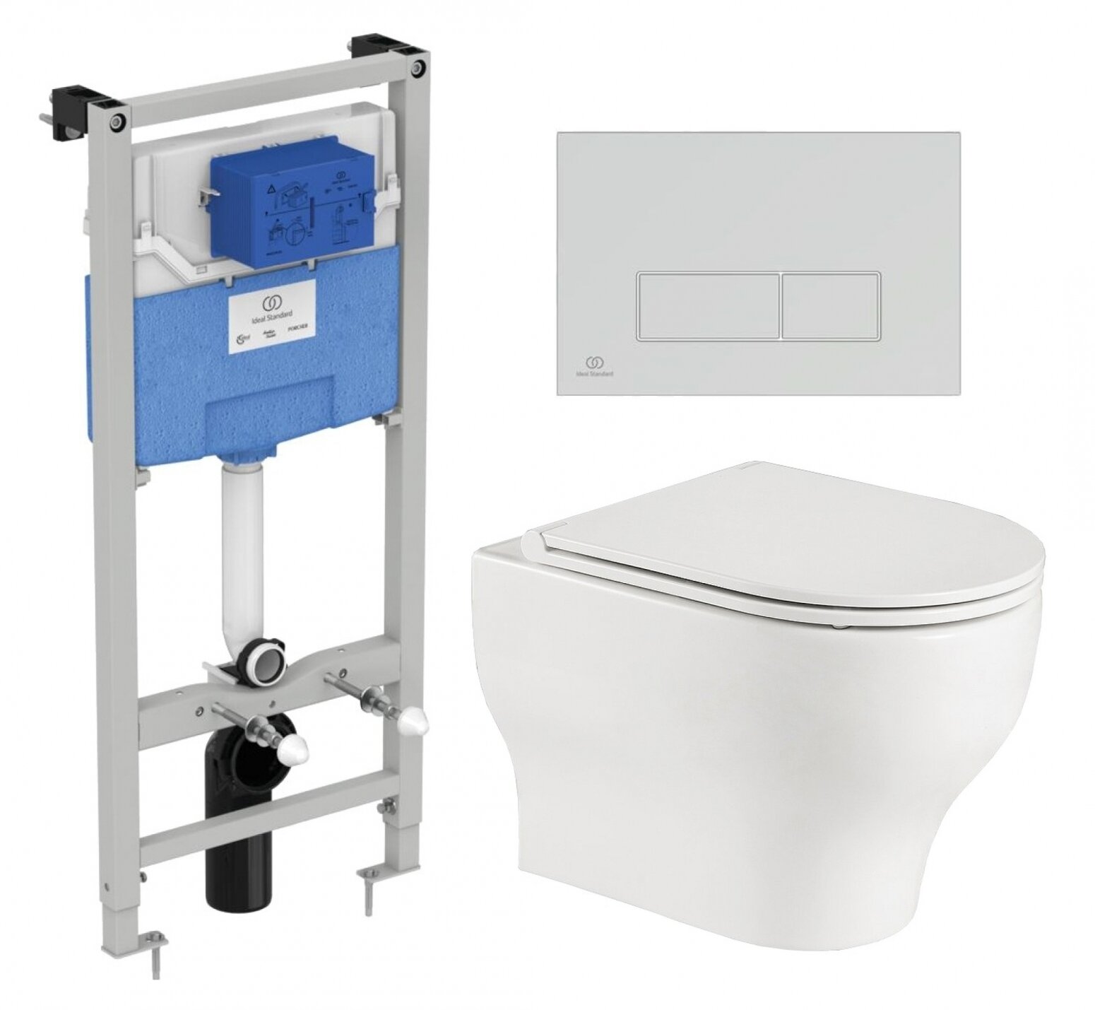 Комплект 3 в 1 инсталляция Ideal Standard + Подвесной унитаз WeltWasser Erlenbach 004 GL-WT + кнопка хром