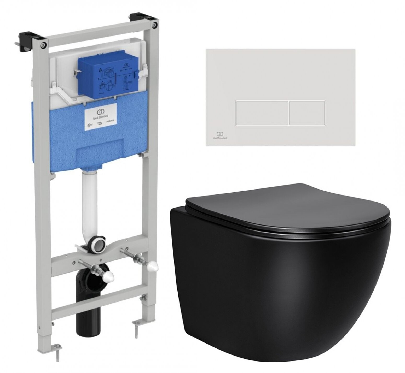 Комплект 3 в 1 инсталляция Ideal Standard + Унитаз Vincea Globo VT1-14SMB + кнопка белая