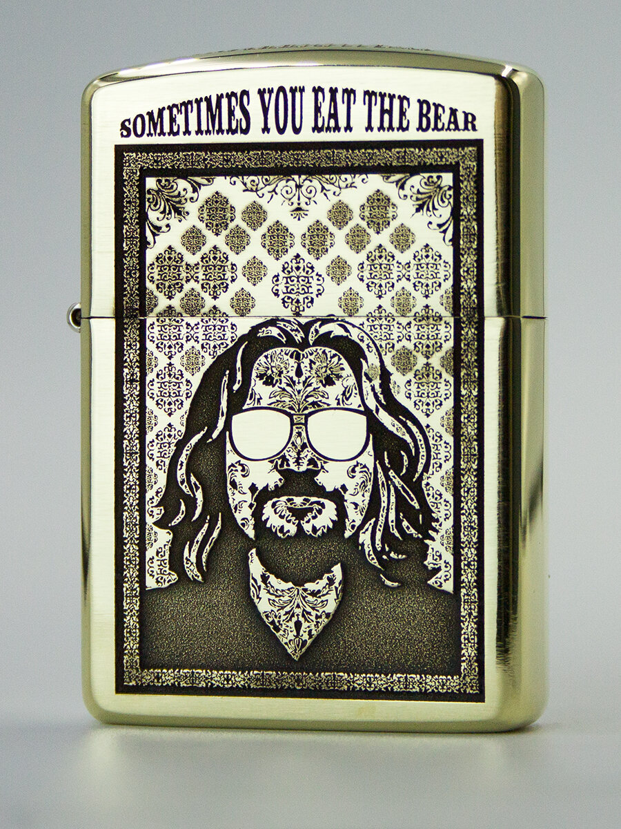 Зажигалка бензиновая Zippo Armor 168 (пустая) с гравировкой Big Lebowski