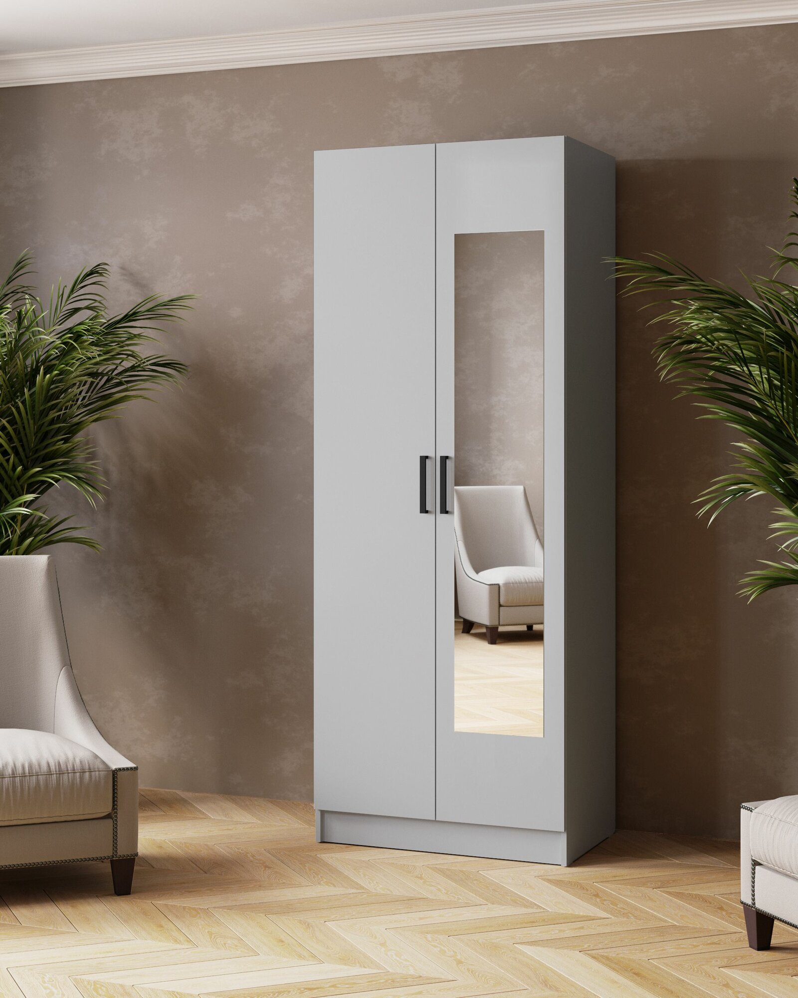 Шкаф комбинированный Ларс (0,8) с зеркалом камень серый (Микон)