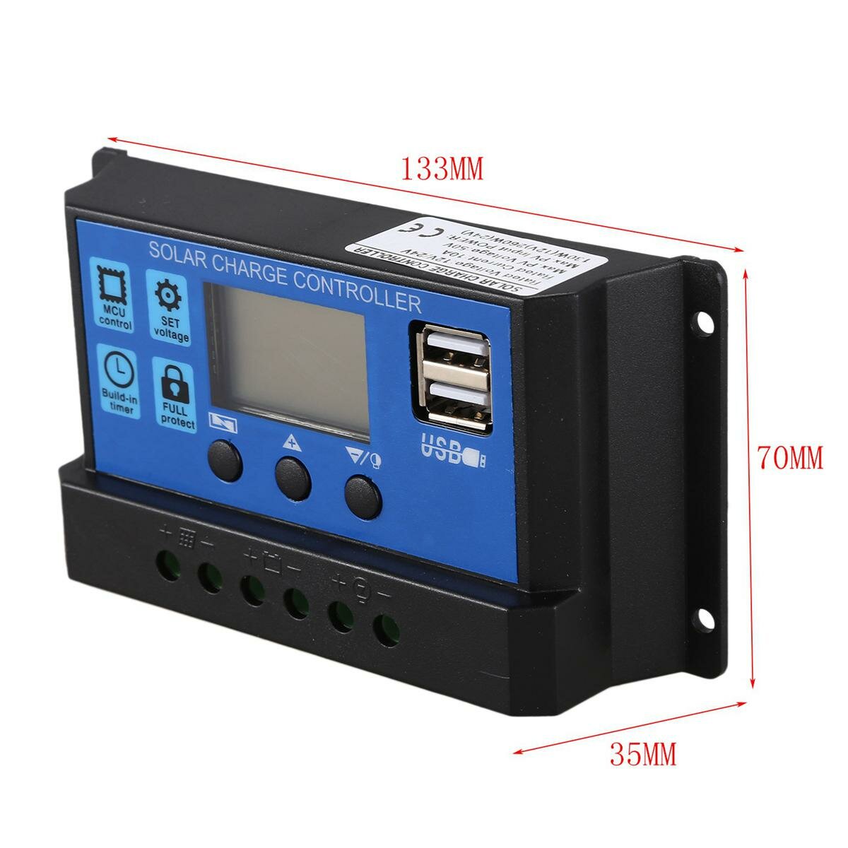 10A 12V 24V Автоматический ШИМ-контроллер заряда солнечных батарей с ЖК-дисплеем, выходом Dual USB 5V, регулятор зарядно