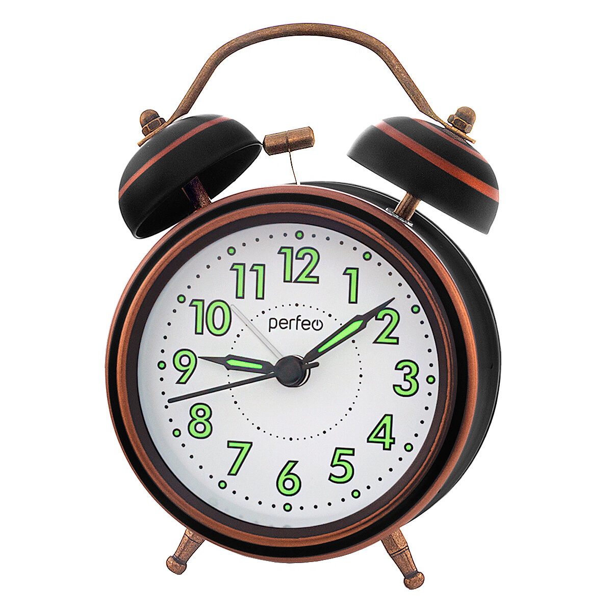 Будильник "Perfeo" PF-TC-026 колокольчик круглые, с подсветкой, бронзовые