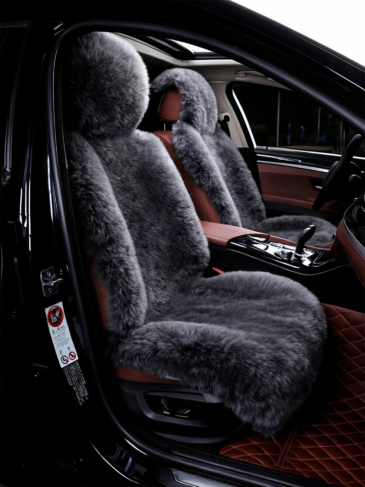 Меховая накидка на сидение из овчины, длинный ворс, цельные шкуры, серая