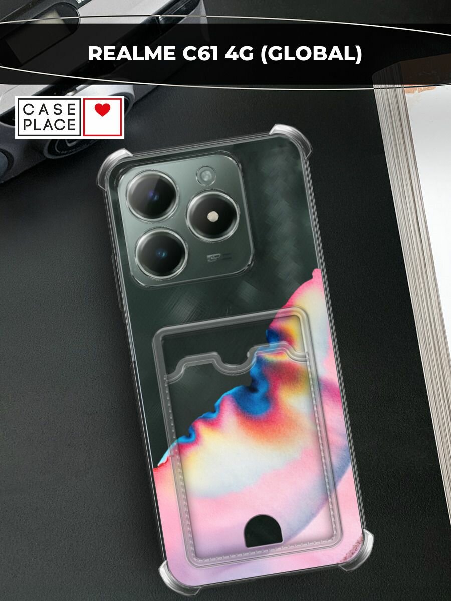 Чехол на Realme C61 4G (Global) (Реалми C61 4G) с картой и принтом Розовая акварель