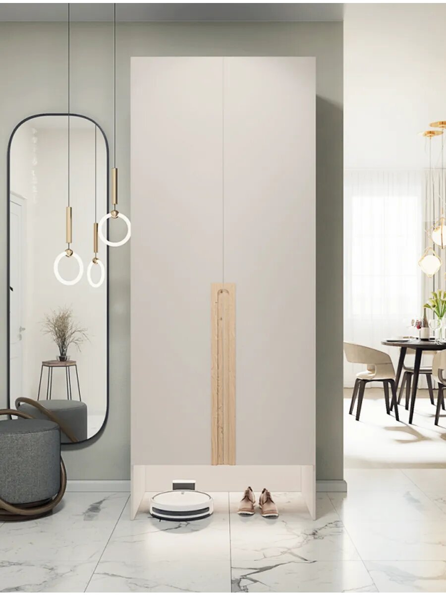 Casa Mia 90х210х65 см. Детский шкаф для одежды в прихожую 2-дверный с подсветкой и штангой, кашемир, ручка из массива дуба