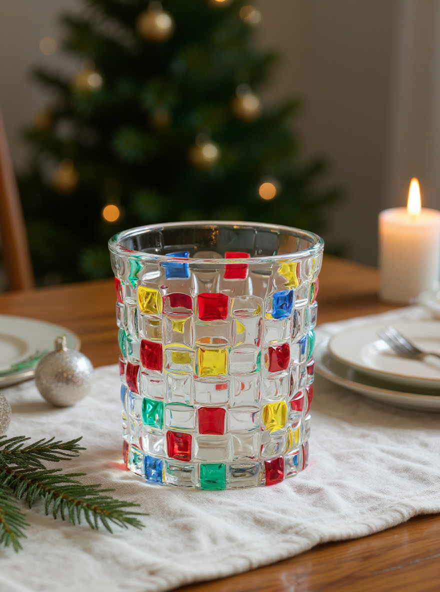 Набор стаканов цветных, квадраты 2 шт, 280 мл, с рисунком. Коробка подходит для подарка. Упрочненное цветное стекло.