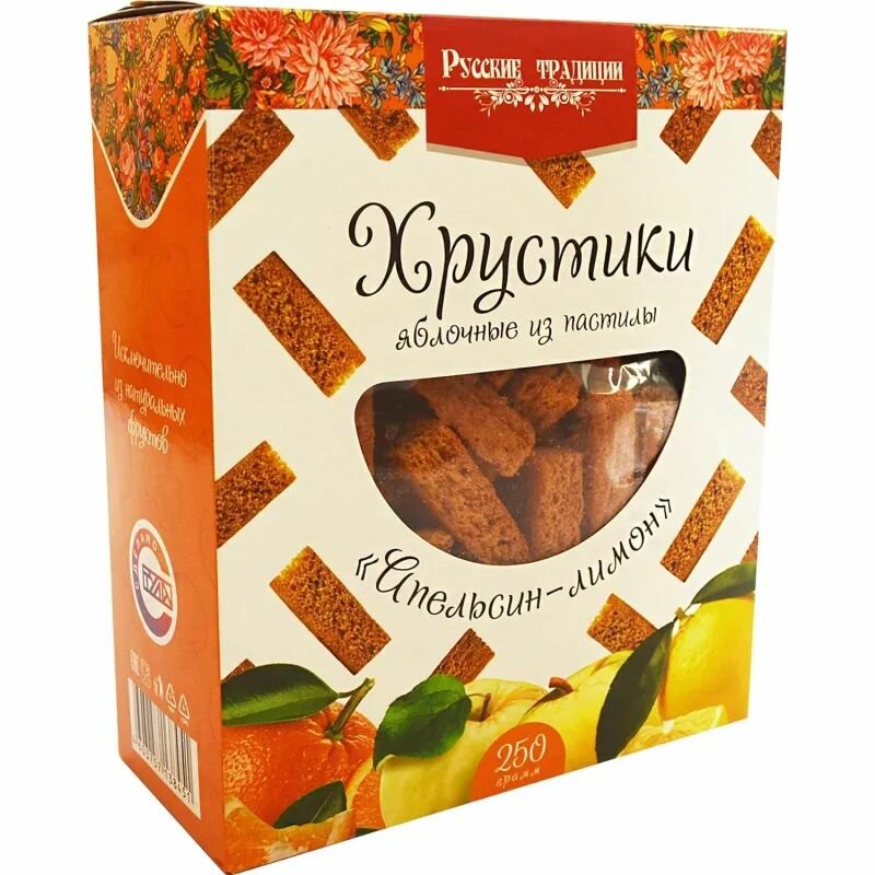 Пастила Хрустики яблочные Апельсин-лимон без сахара, 250 г