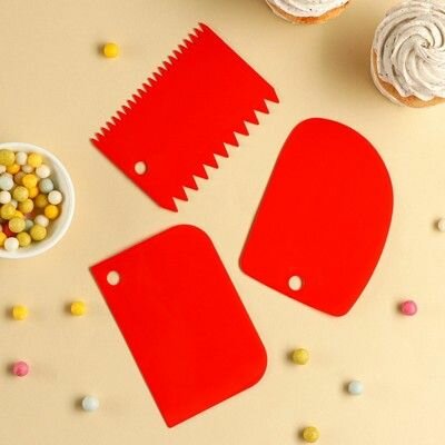 Набор шпателей кондитерских, 3 шт, 12 8 см, цвет красный