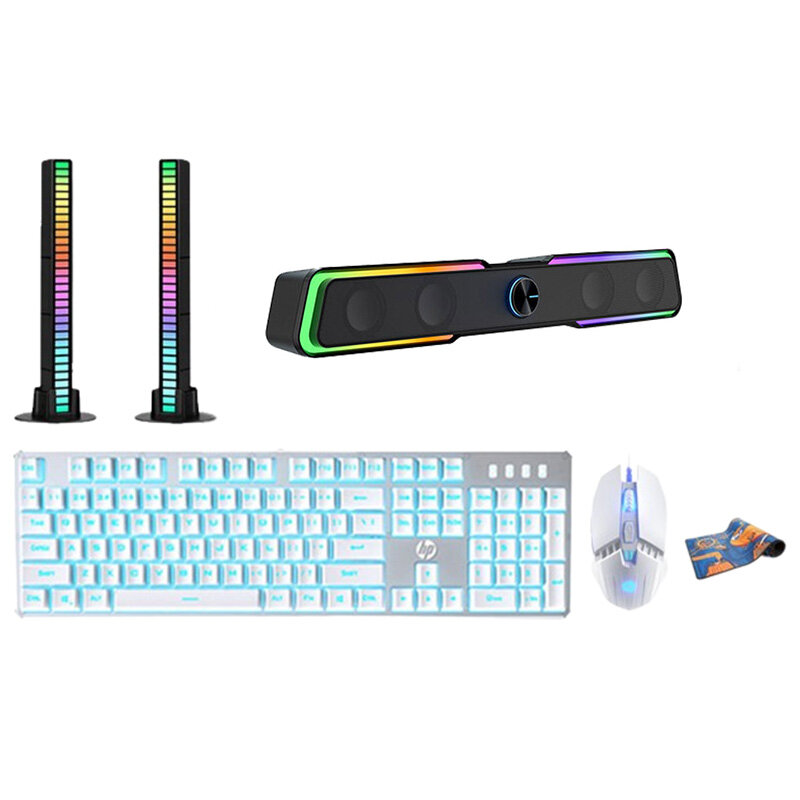 Комплект клавиатуры и мыши HP GK100, цвет: super god five-piece set, с колонками для игр и светом