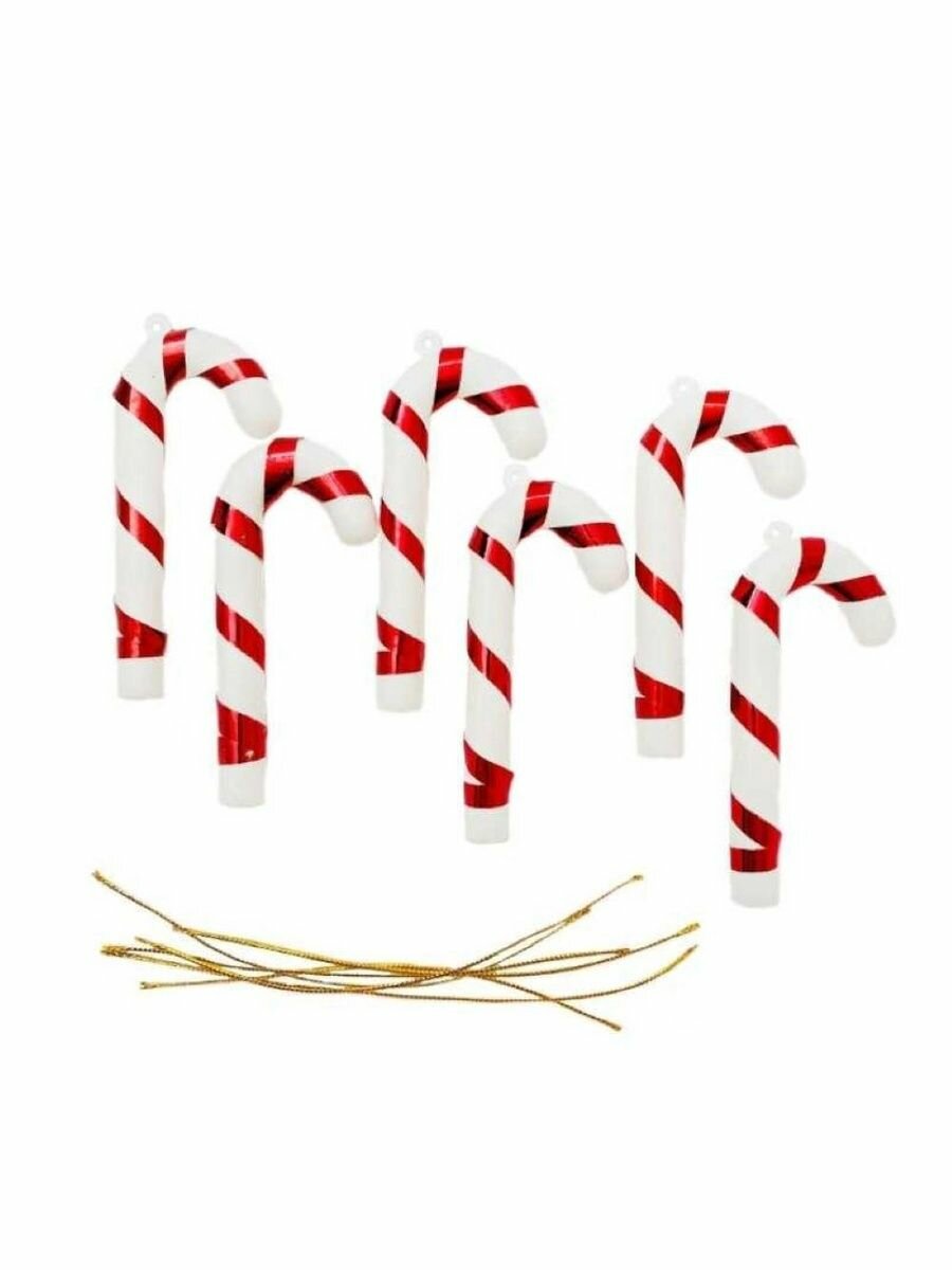 NY18/001 Украшение елочное Трость 9 см 6 шт красный