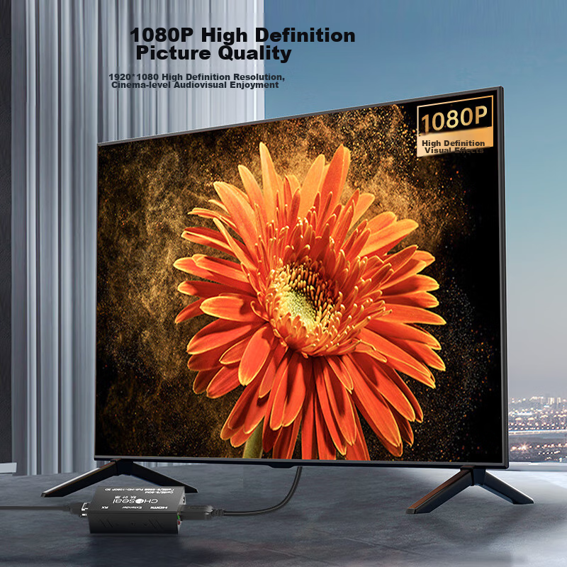 Akihabara HDMI Extender 60 Meters, HDMI to RJ45 Network Port Converter, High-Definition Network Transmission Signal Amplifier, Transmitter And Receiver Set, Black, QVC01