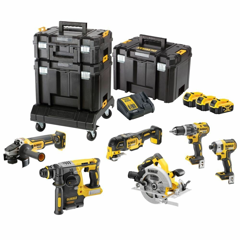 Набор DEWALT DCK685P3T, 18 В: перфоратор + дисковая пила + УШМ + дрель + шуруповерт + реноватор, с 3 АКБ 5 Ач и ЗУ