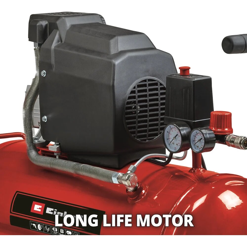 Компрессор Einhell TC-AC 190/50/8, поршневой коаксиальный, 1.5 кВт, 165 л/мин, с транспортировочными колесами и масляной — фото 1