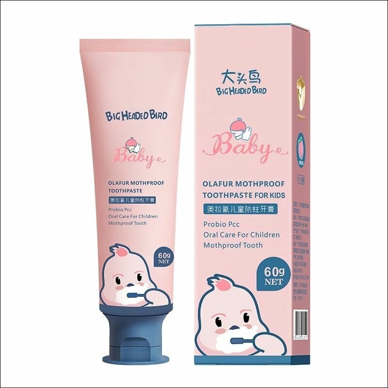Детская зубная паста Big Head Bird Ora Fluor с персиковым вкусом защита от кариеса для детей