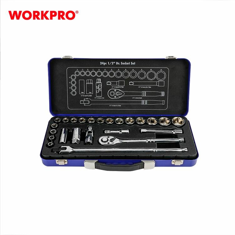 Набор головок 1/2" и инструмента 24пр в металл. кейсе WORKPRO