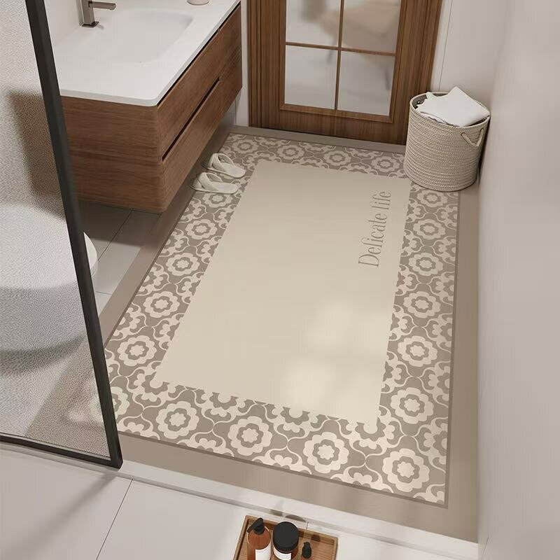 Супервпитывающий и быстросохнущий коврик для ванной комнаты с резиновым нескользящим дном, легко чистящийся, простой коврик для кухонной двери (прямоугольный светло-серый, 60 х 90 см)