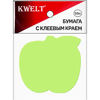 Бумага с клеевым краем KWELT "Яблоко", 70*70мм, 50 листов, зеленая, индивидуальная упаковка, количество: 24 штук