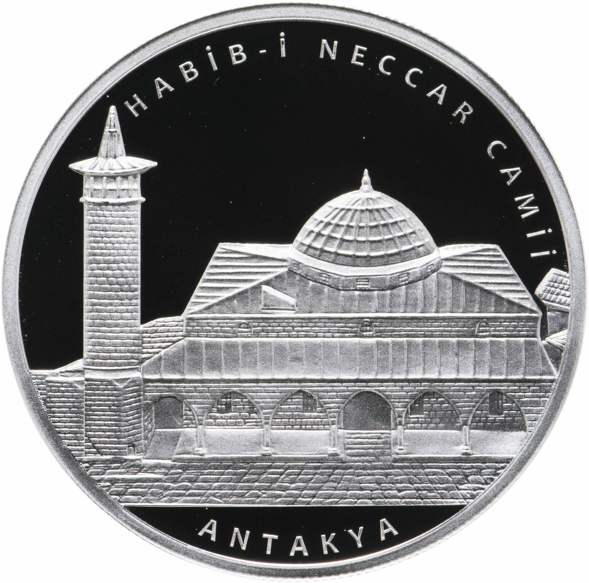 Турция 20 лир 2021 "Мечеть Хабиб-и Неккар" в футляре с сертификатом, Серебро 925, в сохранности Proof