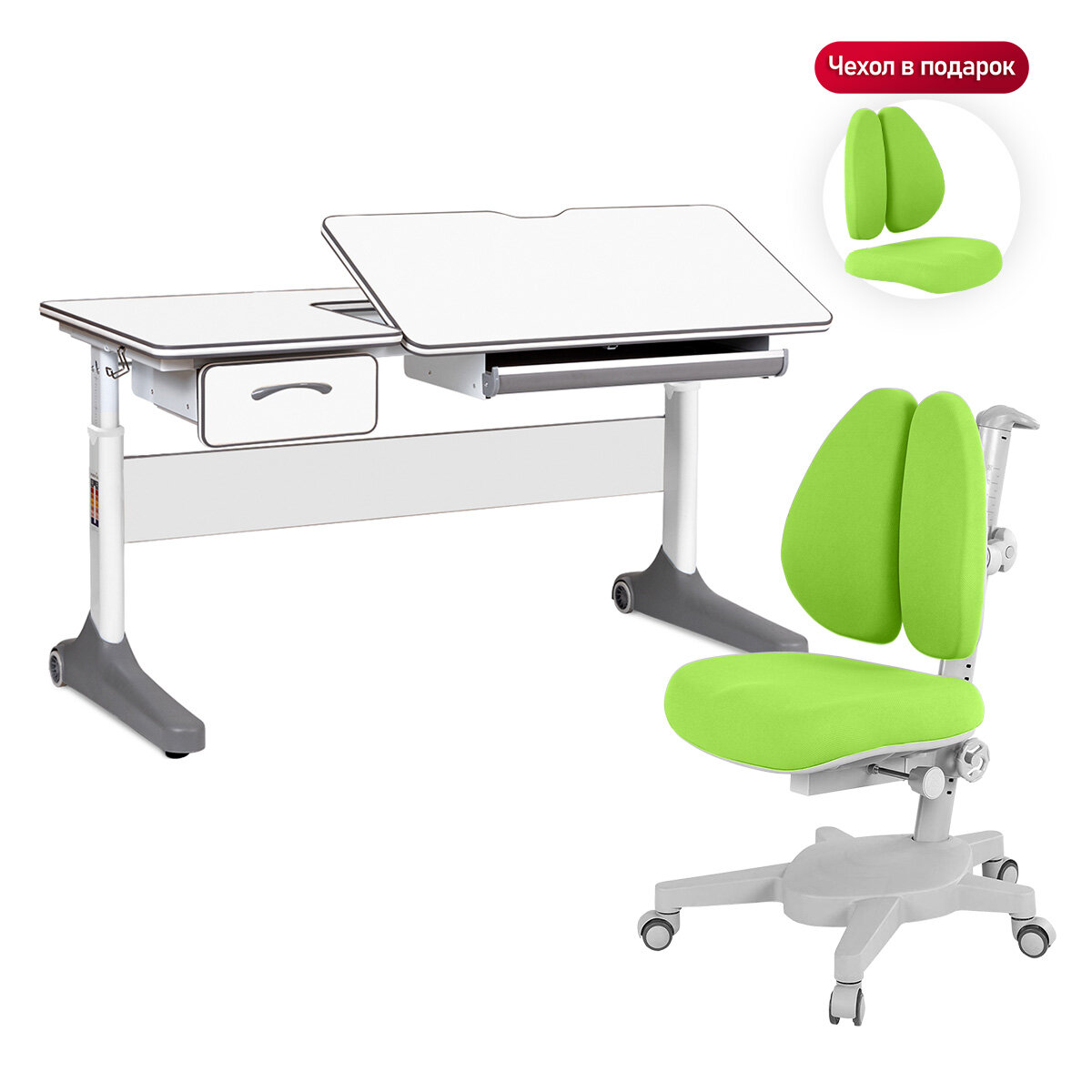 Комплект Anatomica Uniqa Lite парта + кресло белый/серый с зеленым креслом Armata Duos