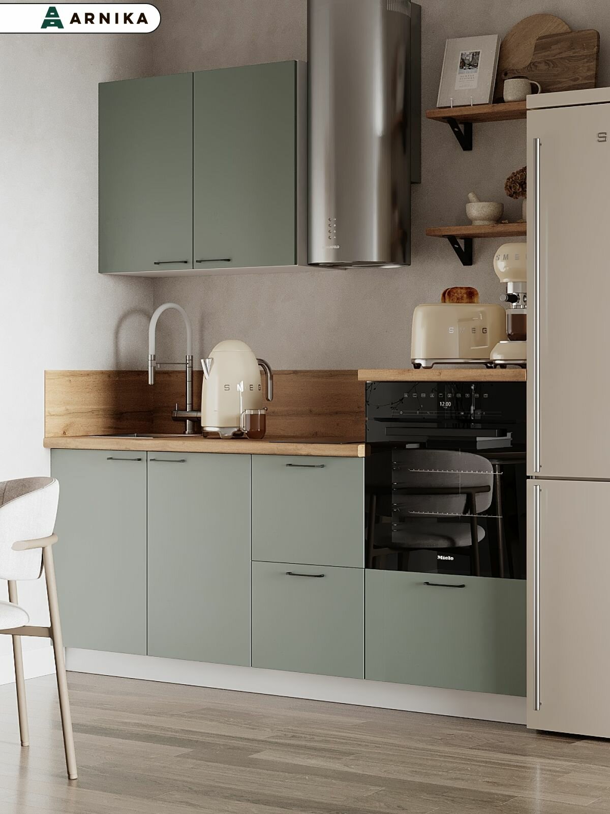 ARNIKA Кухонный гарнитур со столешницей "Дакия" 1,9м, цвет олива (зеленый), фасад Эмаль