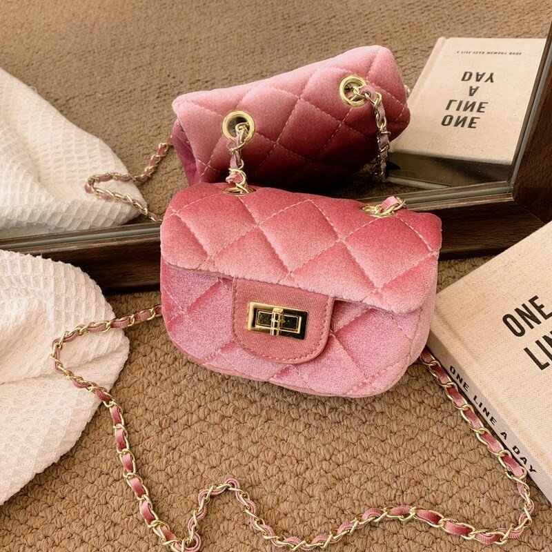 Handbag velvet mini chain shoulder bag for children perfect for daily wear, pink