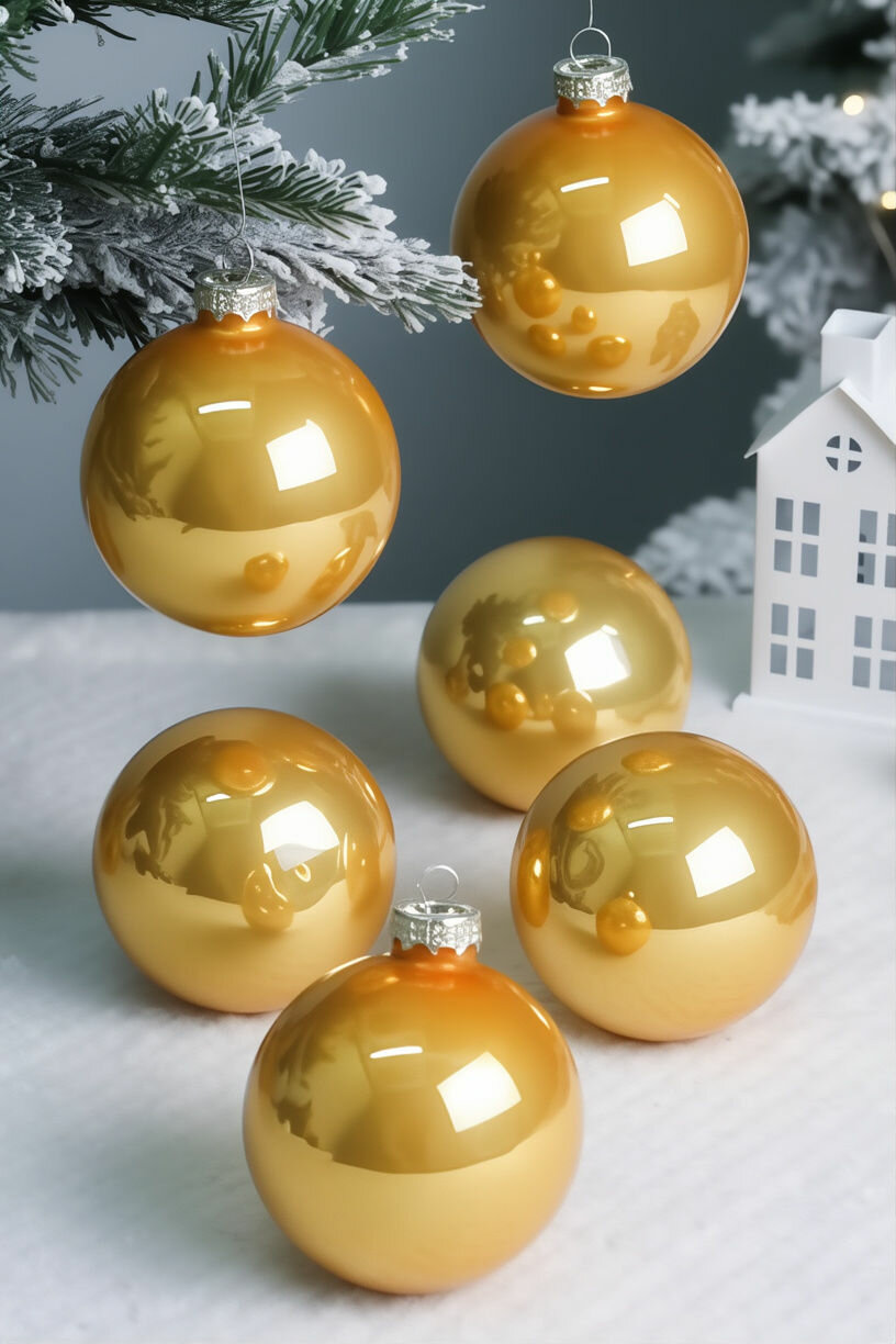 Набор стеклянных шаров глянцевых, цвет: золотой, 80 мм, упаковка 6 шт, Winter Deco 5010007