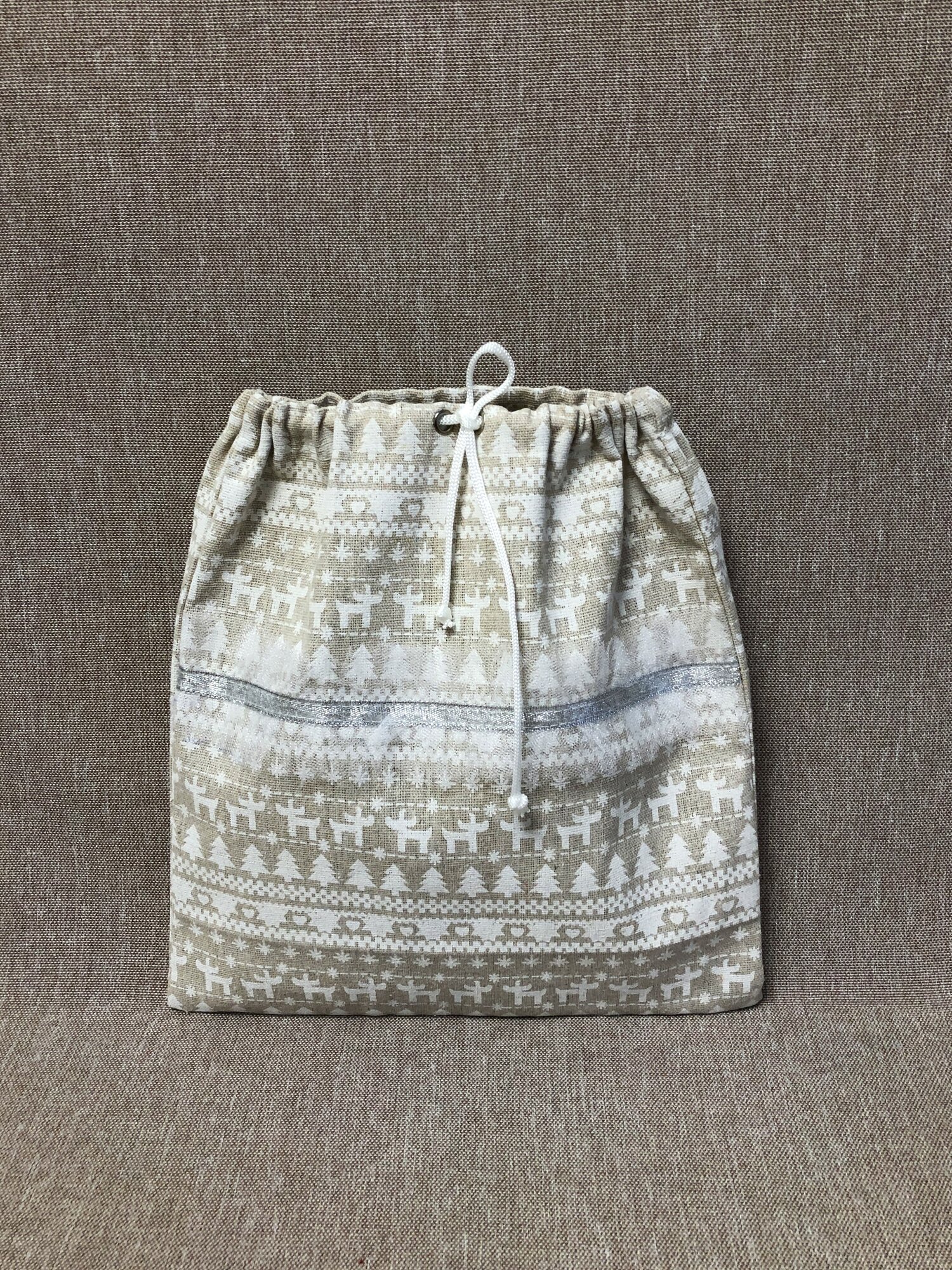 Мешочек полульняной 26х28 см, цвет нг10-4, новогодний, для упаковки и хранения