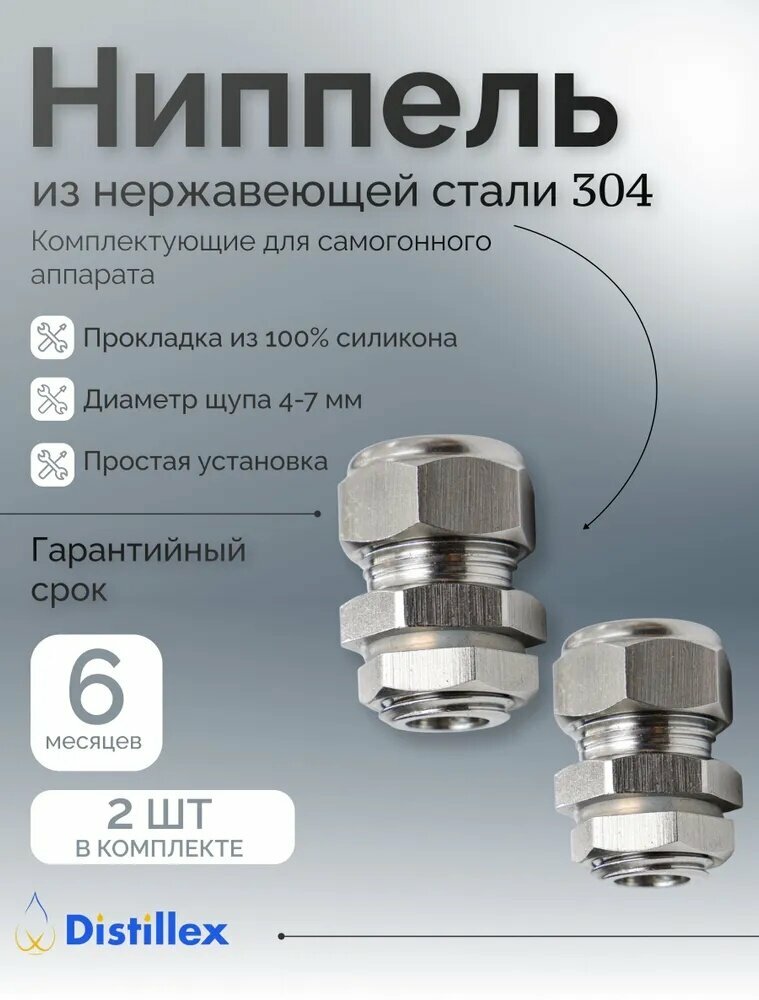 Ниппель гермоввод для термометра из нержавеющей стали 304 , М12 - 2 штуки.