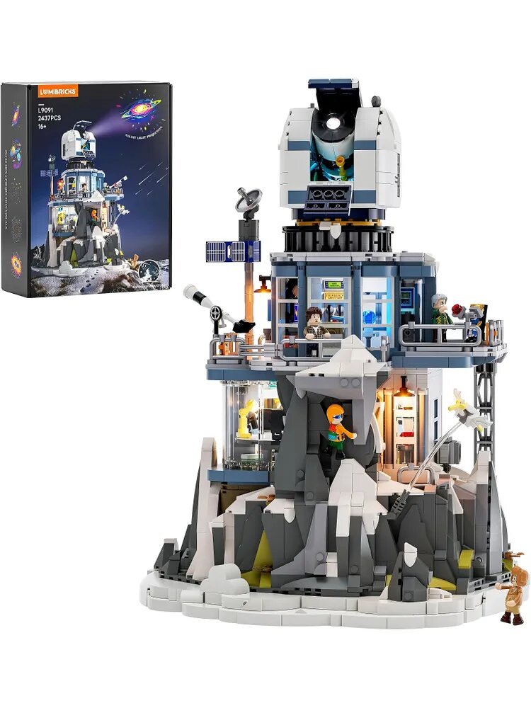 Набор конструкторов Alpine Observatory Lighting Building-Кирпичики с проектором Galaxy, 2437 шт, Декор комнаты в космической тематике для любителей астрономии и космоса