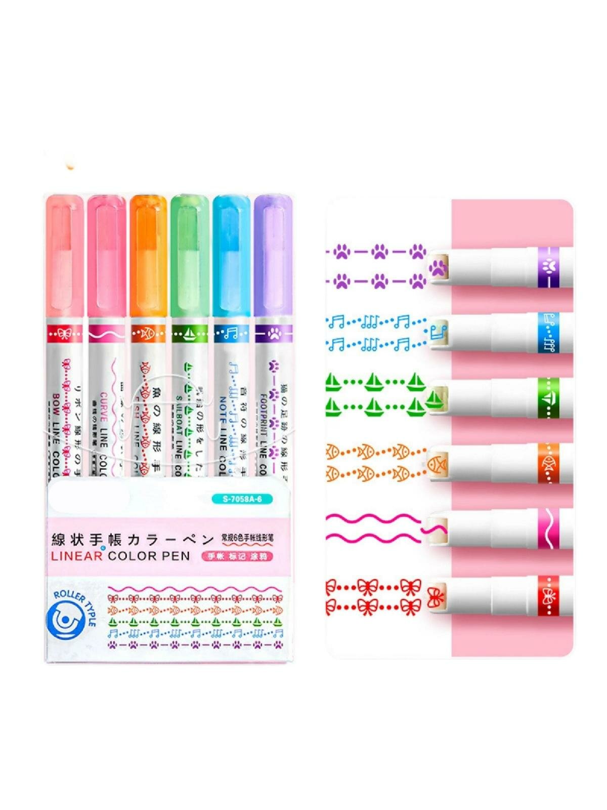 6шт маркеров Curves, герметичных чернильных ручек для создания заметок от руки