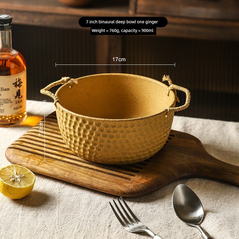 Ручная керамическая миска 7 дюймов для супа, салата и фруктов — Грубая глиняная посуда, большая вместимость